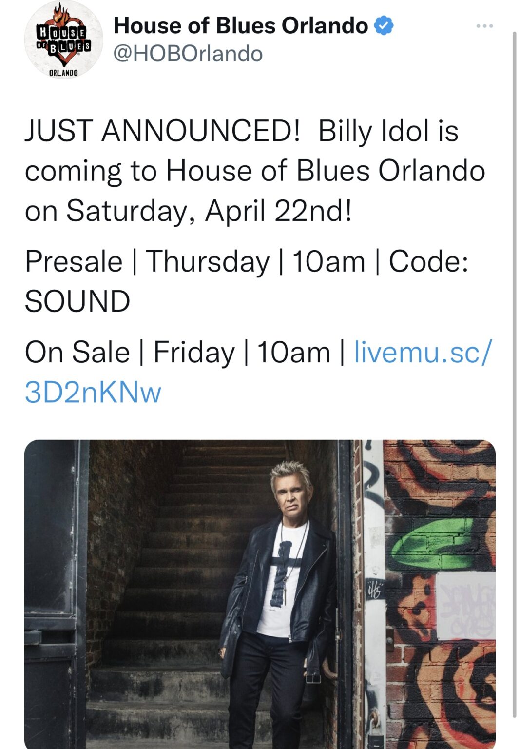 British rocker Billy Idol to play Orlando’s House of Blues, Disney ...